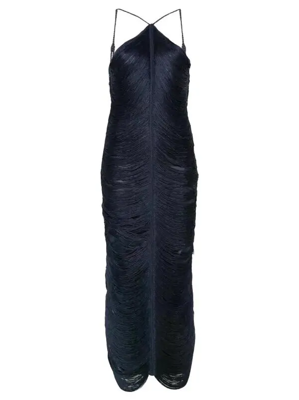 BLESS Fringed Halterneck Midi Dress - Blue
