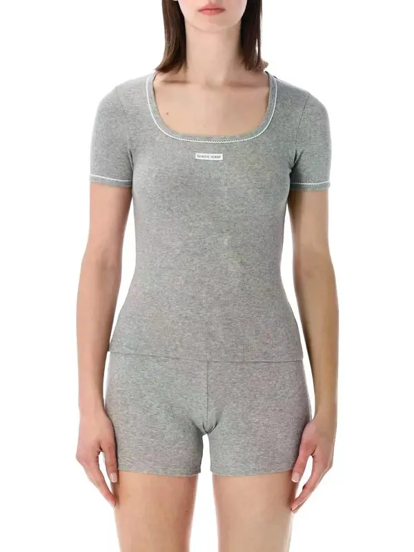 MARINE SERRE Short-sleeve T-shirt With Logo Patch - Grey