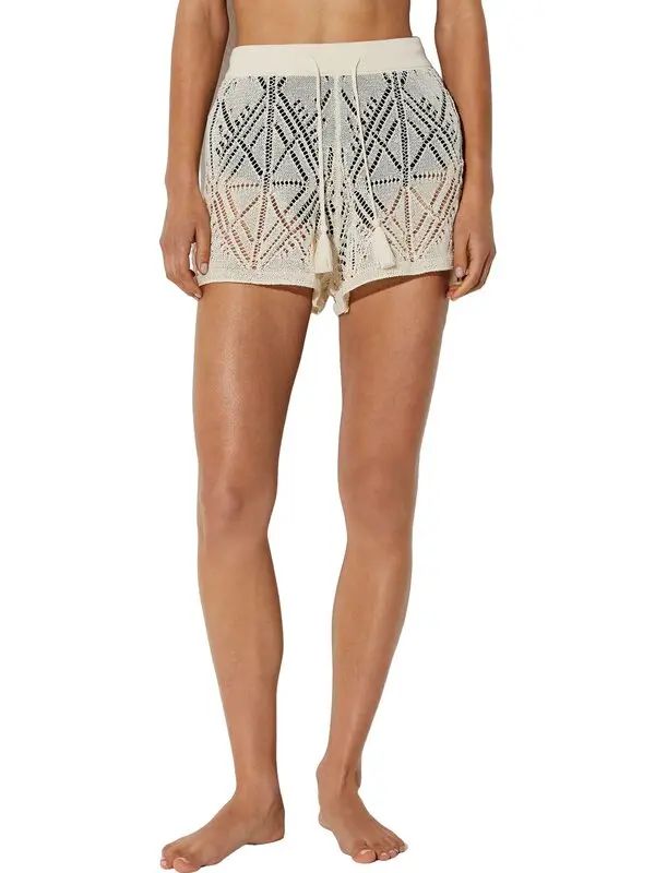 REISS Finty Cotton-blend Open-knit Shorts - Cream