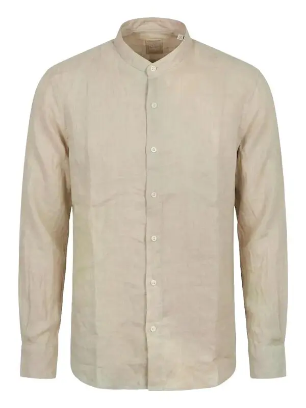 120% Lino Band-collar Linen Shirt - Neutrals