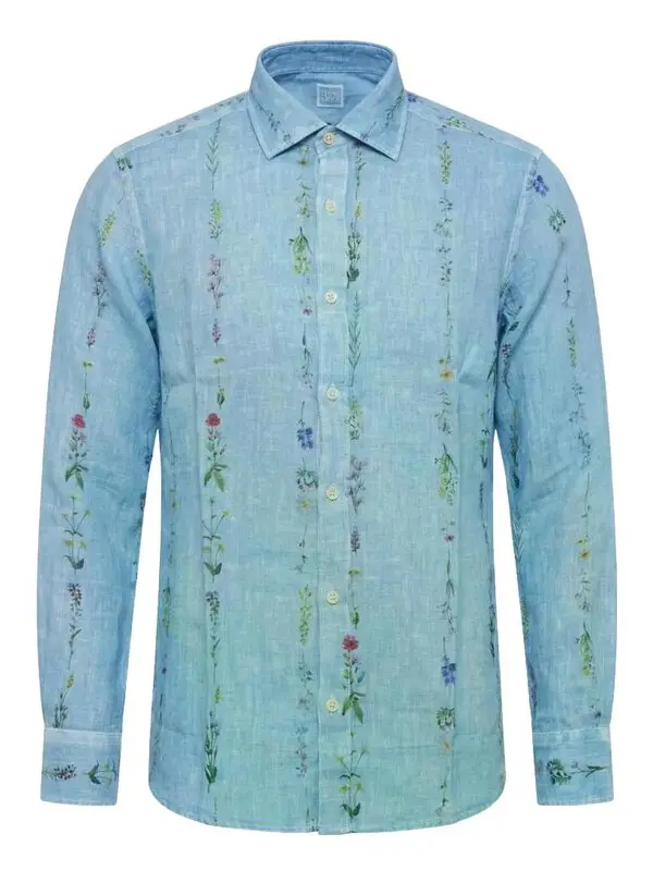 120% Lino Floral-print Shirt - Blue