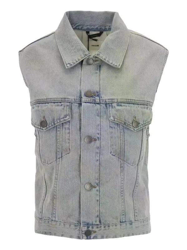 HAIKURE Raw-cut Sleeveless Denim Jacket - Blue