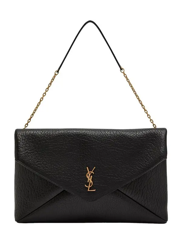 Saint Laurent Envelope Grained Leather Pouch - Black