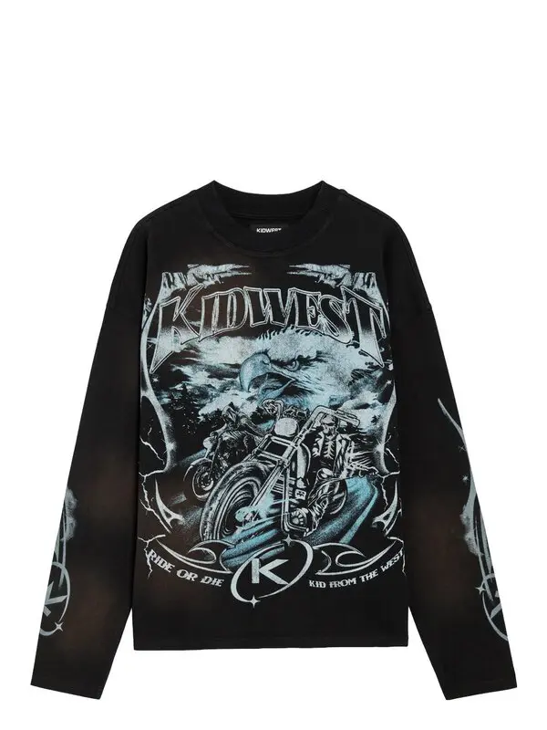 KIDWEST Ride Or Die Printed Cotton T-shirt - Black