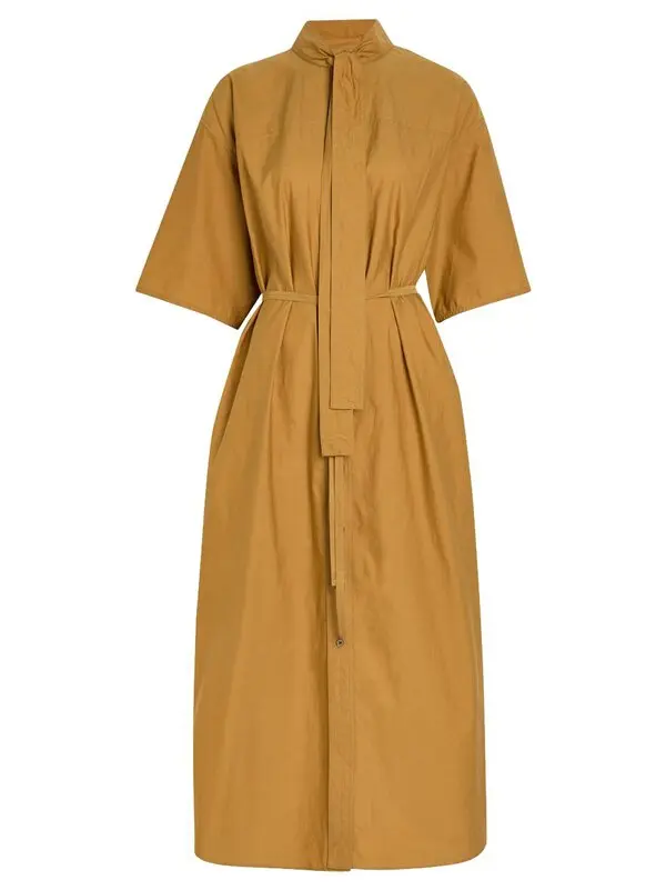 LEMAIRE Reversible Belted Cotton And Silk-blend Midi Dress - Light Brown