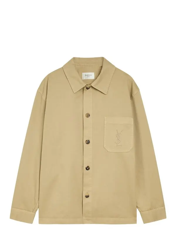 Saint Laurent Logo-embroidered Twill Overshirt - Beige