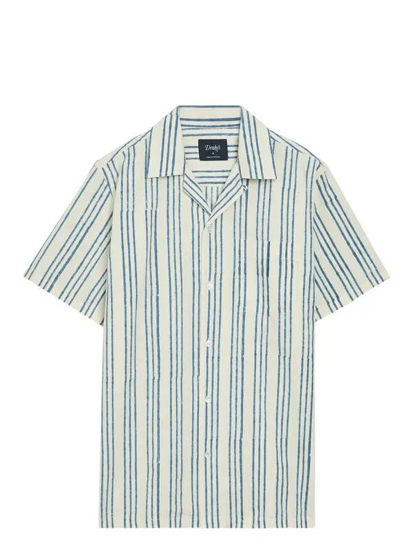 DRAKE'S Striped Cotton Shirt - Blue