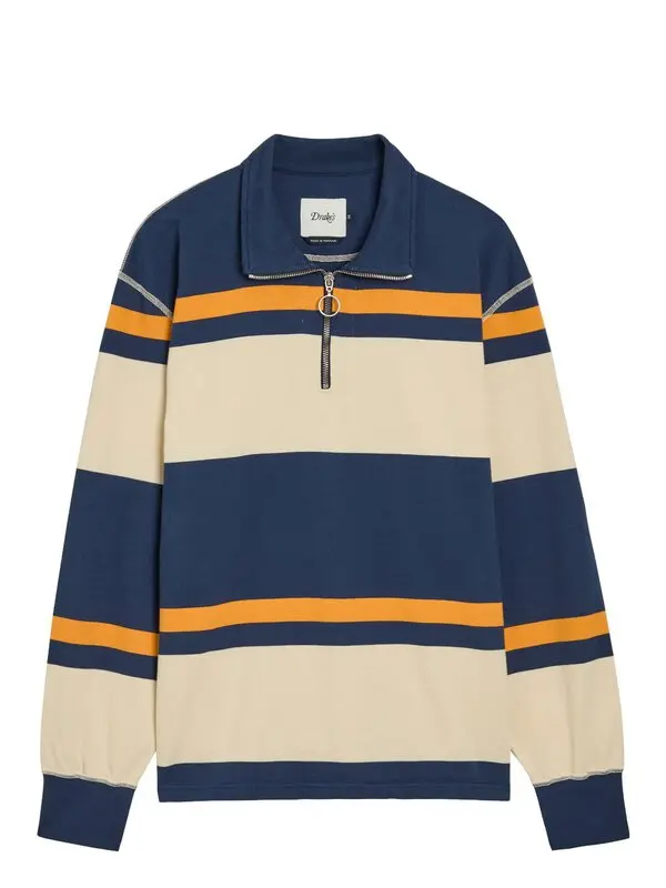 DRAKE'S Striped Cotton Polo Sweatshirt - Navy