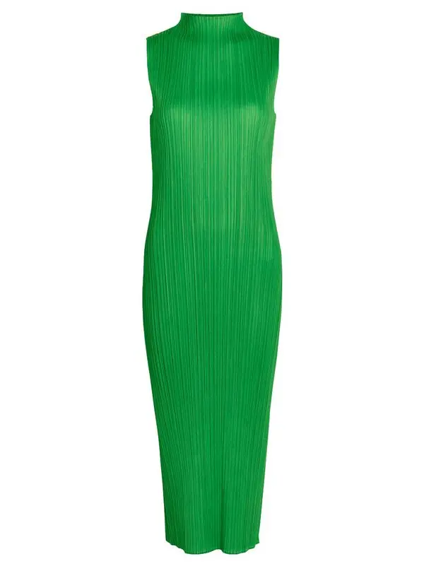 Issey Miyake Pleated High-neck Midi Dress - Green