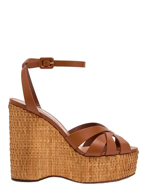 AQUAZZURA Copacabana 130 Leather Wedge Heels - Brown