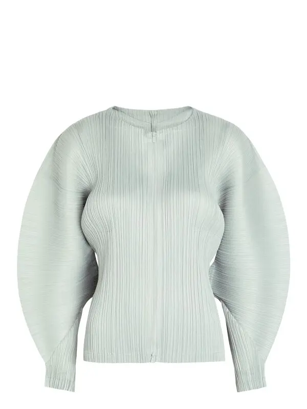Issey Miyake Pleated Zip-through Woven Top - Light Grey