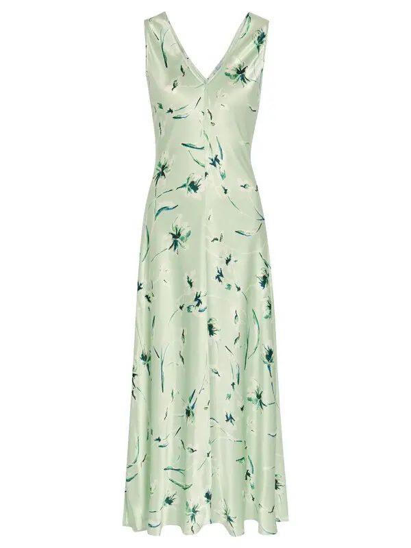 Rails Camellia Floral-print Satin-crepe Midi Dress - Light Green