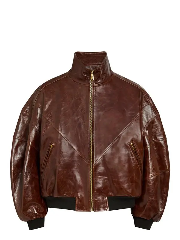 WILLY CHAVARRIA Quilted Leather Bomber Jacket - Brown