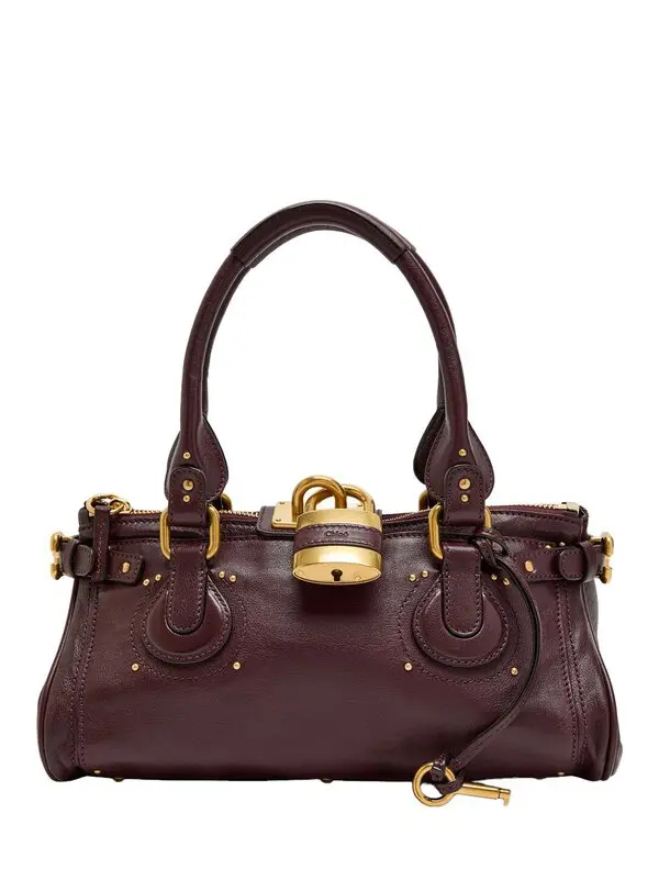 Chloé Paddington Grained Leather Shoulder Bag With Padlock - Burgundy