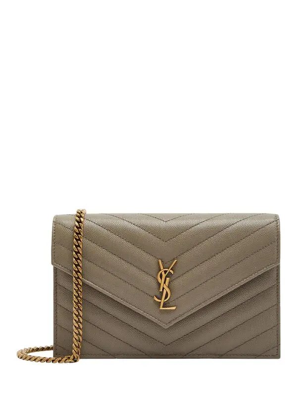 Saint Laurent Envelope Pebbled Leather Wallet On Chain - Taupe