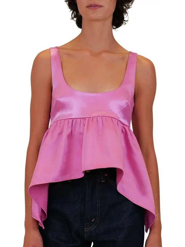 Azeeza Esme Satin Empire-waist Peplum Top - Pink