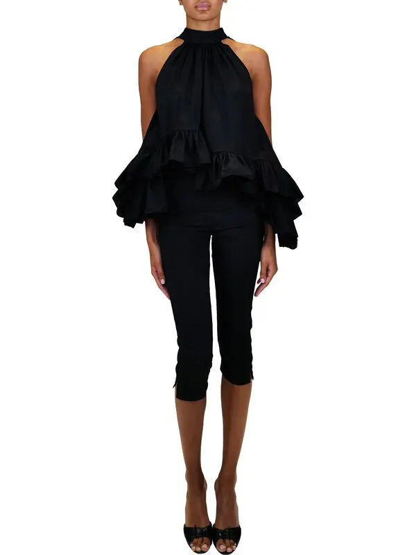 Azeeza Shreya Charmeuse Capri Pants - Black