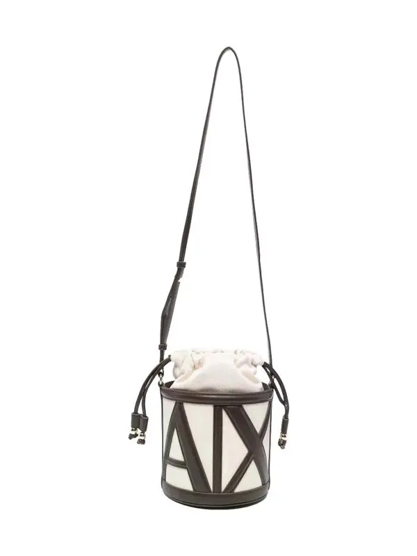 Armani Exchange Logo-patch Leather-trim Bucket Bag - Brown