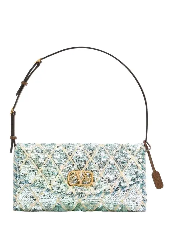 Valentino Garavani Devain Small Shoulder Bag With Rhombelle Embroidery - Blue