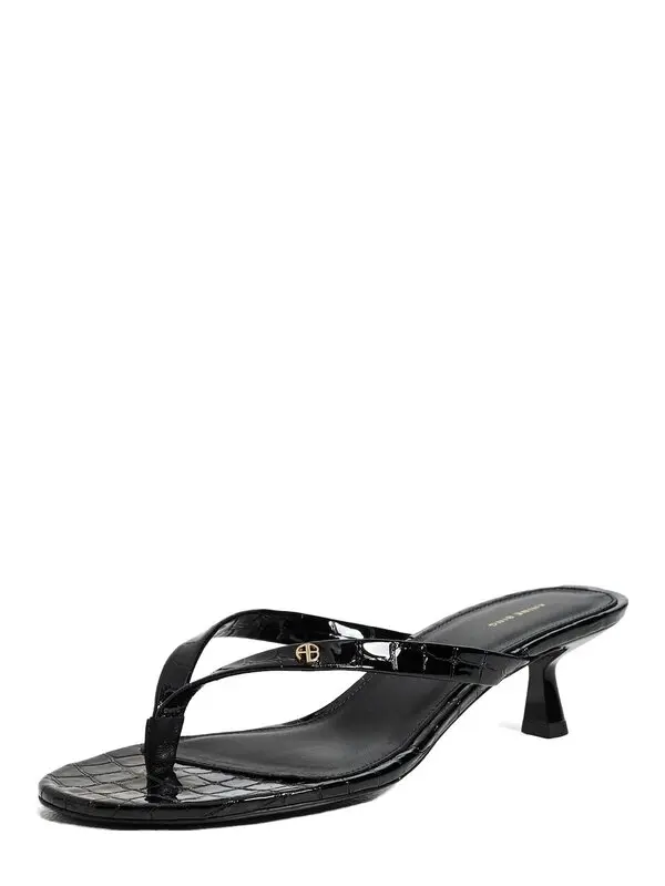 ANINE BING Noelle Thong Heels - Embossed Black