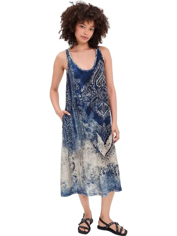 R13 Bandana Print Tank Dress - Blue Distressed Medallion