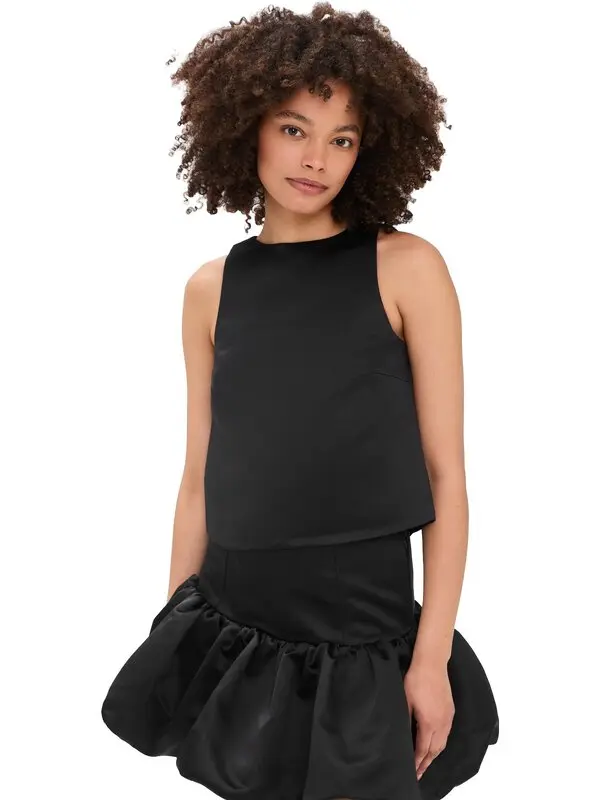 GANNI Duchesse Satin Open Back Top - Black