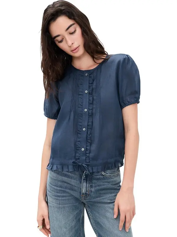 ALEX MILL Ruby Pintucked Blouse - Navy