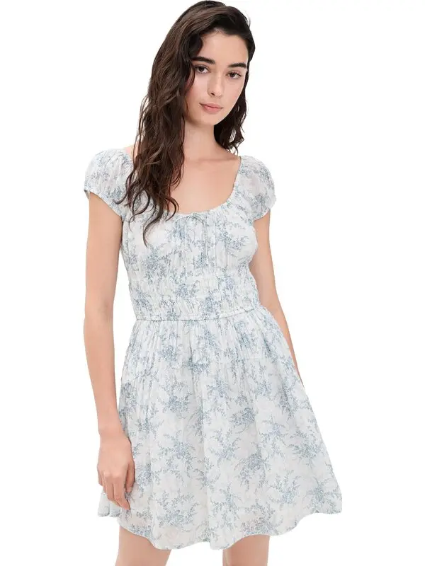 Paige Floral Toile Mini Dress - White/surf