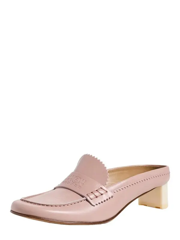 MAISON MARGIELA Embossed Logo Leather Mules - Misty Rose