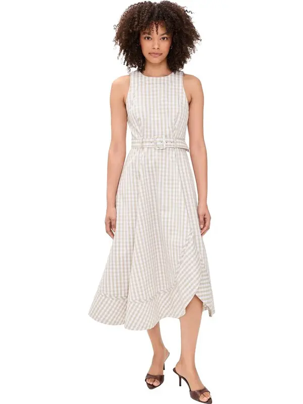 Cinq À Sept Zelda Gingham Denim Midi Dress - Khaki/white