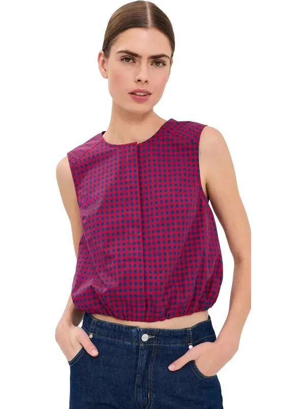 Simkhai Sleeveless Gingham Check Top - Scarlet Midnight Gingham