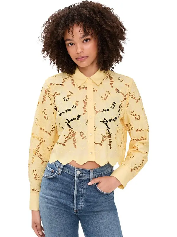 L'Agence Seychelle Embroidered Floral Button Down - Lemon Sorbet