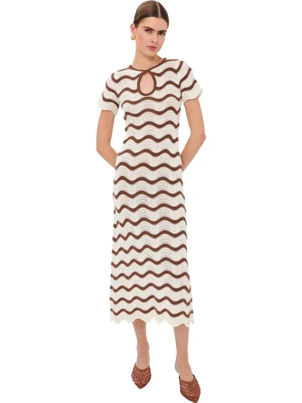 La DoubleJ Pointelle Knit Midi Dress - Bicolor White/chocolate