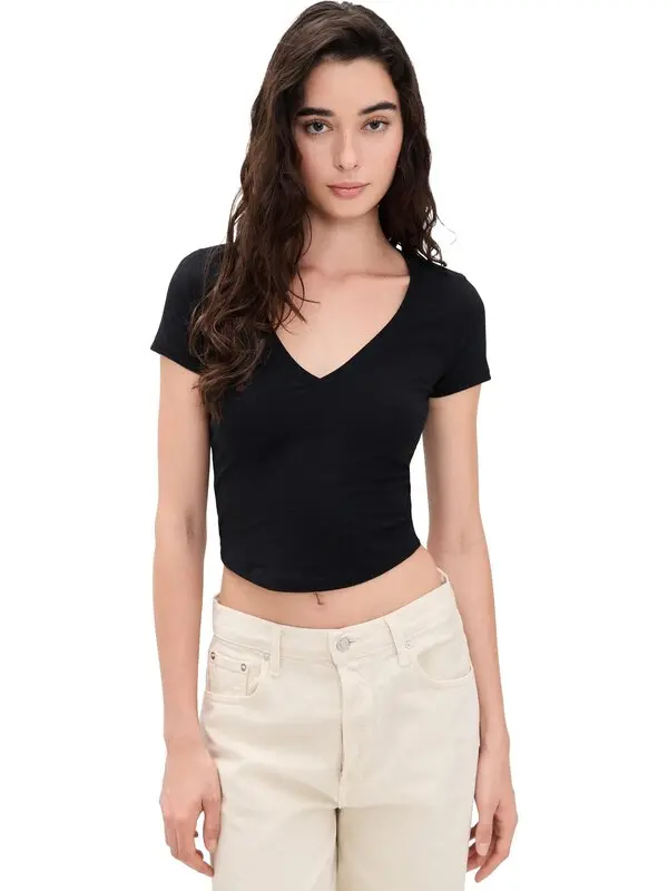 JAMES PERSE V-neck Cropped Tee - Black