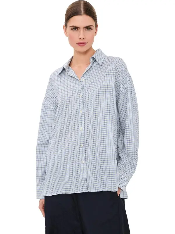 Tibi Linus Check Oversized Shirt - Blue Multi