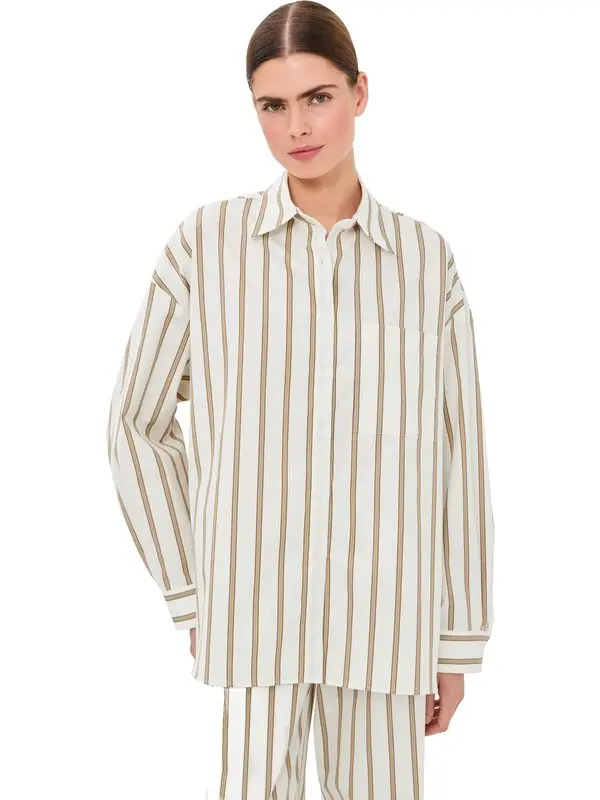 TWP Striped Poplin Shirt - White/khaki