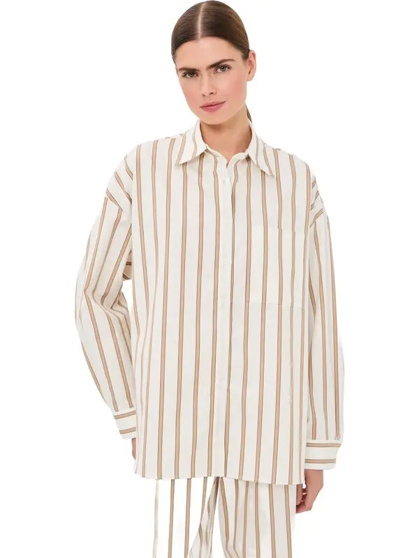 TWP Something Borrowed Striped Cotton Shirt - White/khaki