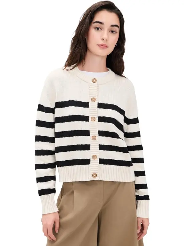 Jenni Kayne Mirren Striped Cardigan - Ivory/black Stripe