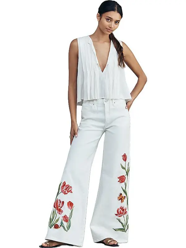 DRIFTWOOD Penelope High-rise Wide Leg Jeans - Twirly Tulips