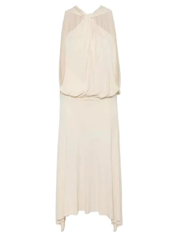 SEMICOUTURE Halterneck Draped Midi Dress - Neutrals