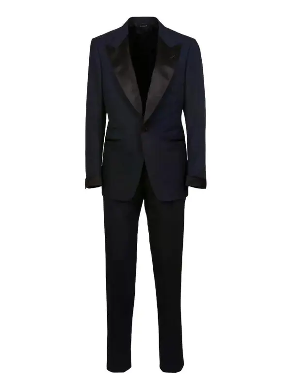 TOM FORD Satin Trim Suit - Blue