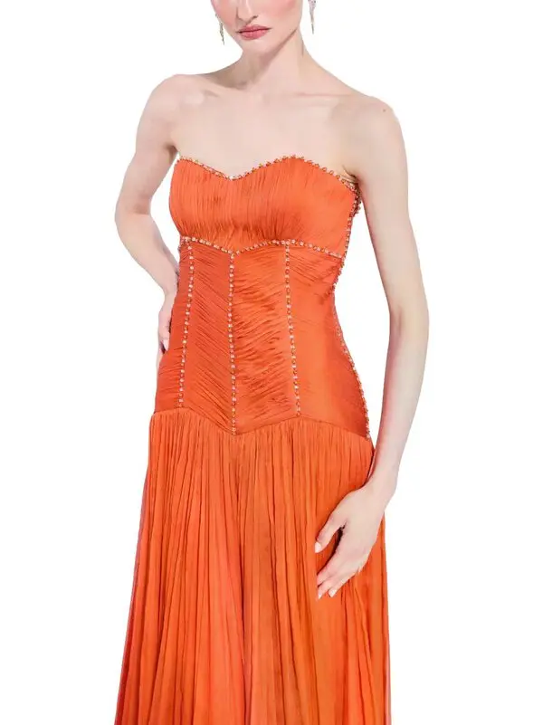 M.MARQUISE Aurore Bead-embellished Pleated Gown - Orange