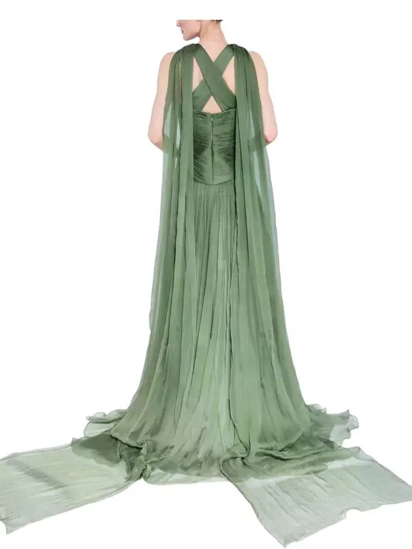 M.MARQUISE Krista Plissé Halterneck Gown - Green