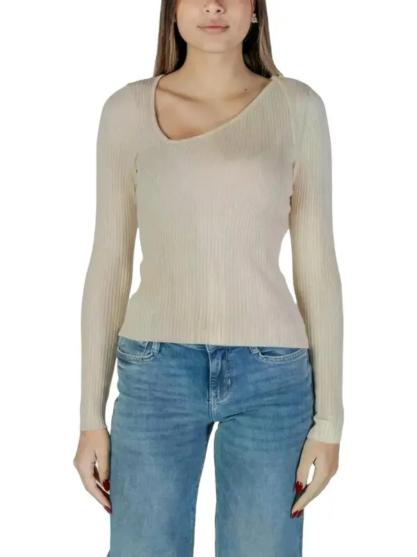 VILA Asymmetric Ribbed-knit Top - Neutrals