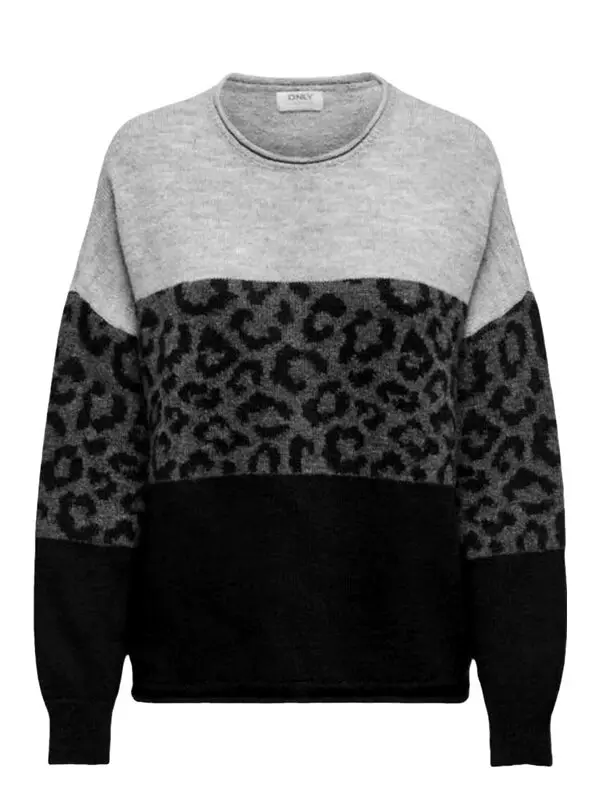 Only Onljade Leopard-print Colour-block Jumper - Grey