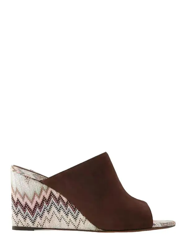 Missoni Chevron-knit Suede Mules - Brown