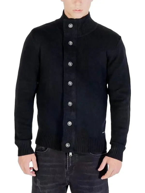 GIANNI LUPO Button-up High-neck Sweater - Black