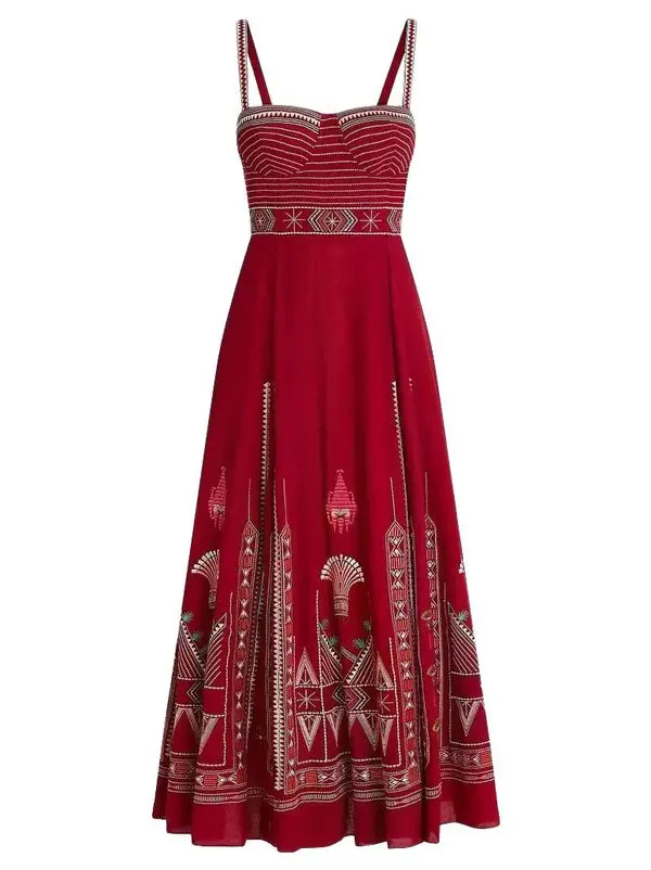 EMPORIO SIRENUSE Embroidered Sleeveless Dress - Red