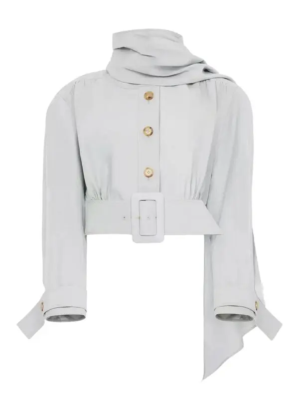 Chloé Scarf-detail Cropped Belted Jacket - Grey