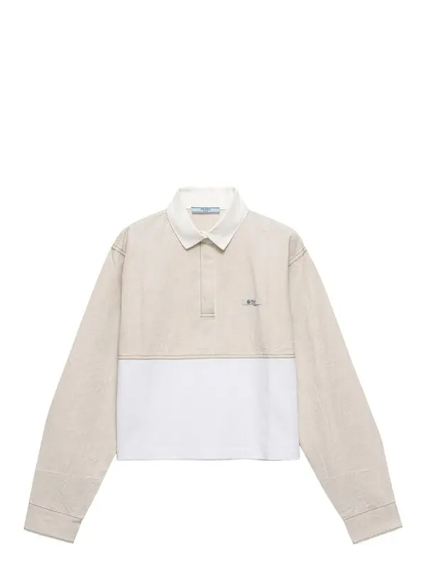 Prada Chambray And Jersey Polo Shirt - Neutral